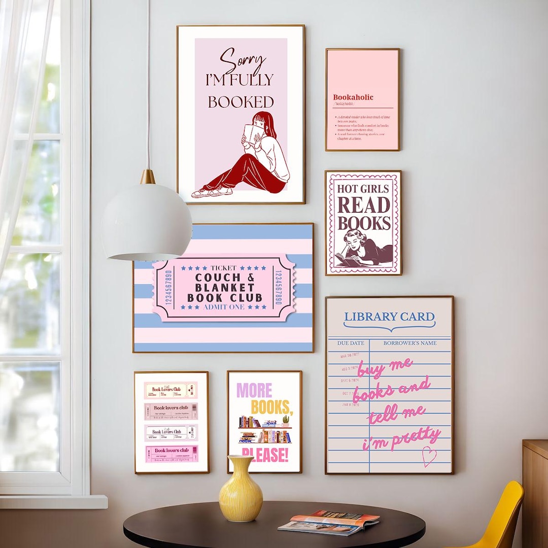 Cozy Book Lover Poster Set: Bookish Wall Art & Stickers (digital ...
