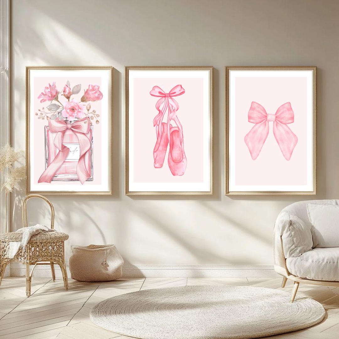 Preppy Pink Wall Art Set - Coquette Room Decor, Preppy Poster ...