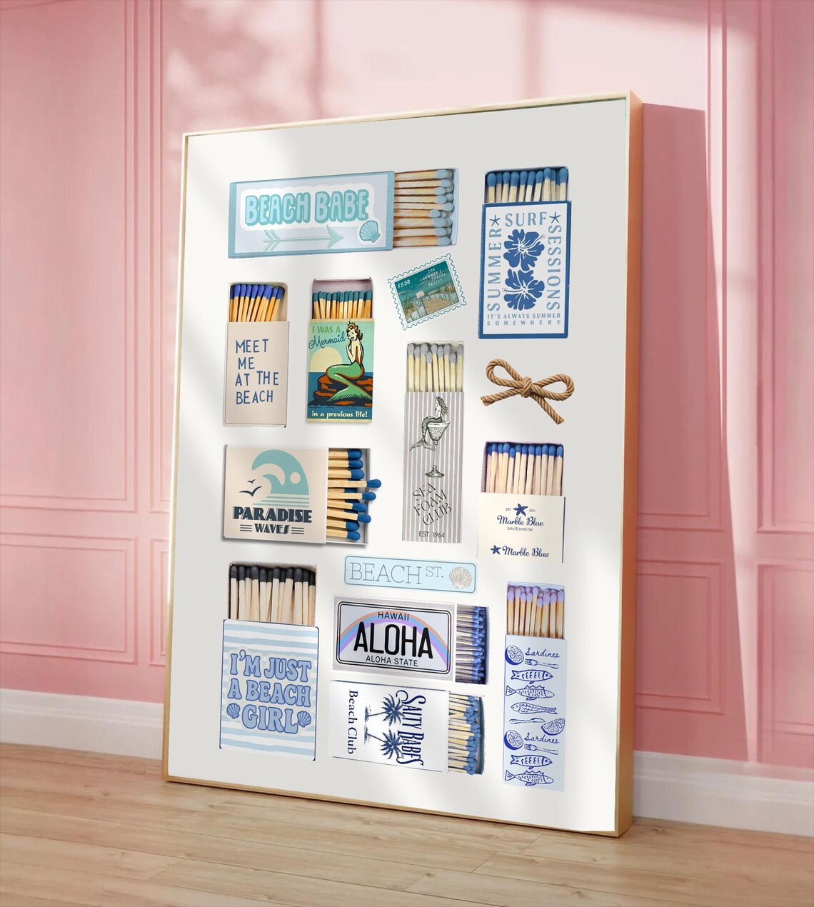 Vintage Matchbox Collage Print: Retro Coastal Summer Wall Art (digital ...