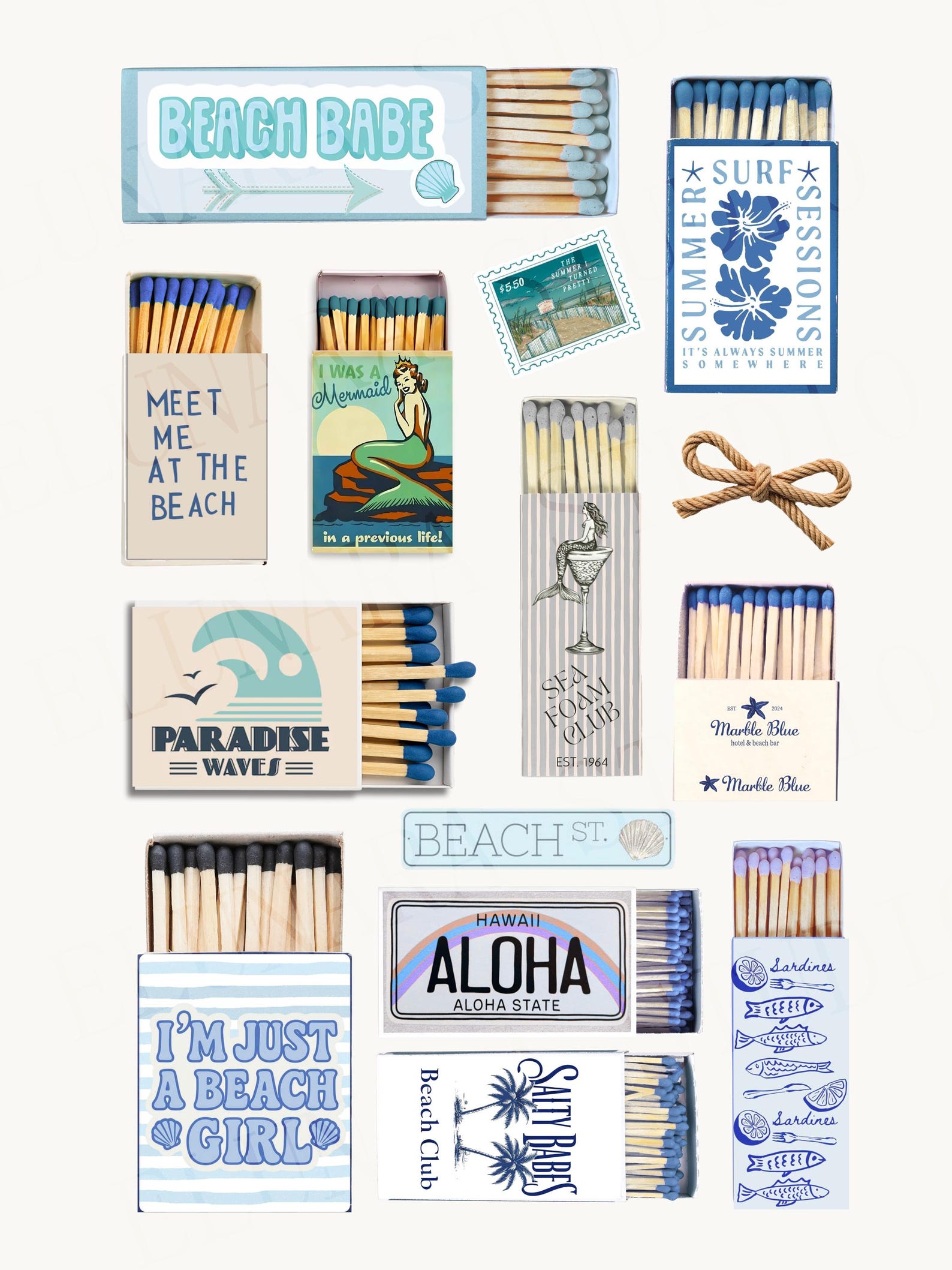 Vintage Matchbox Collage Print: Retro Coastal Summer Wall Art (digital ...