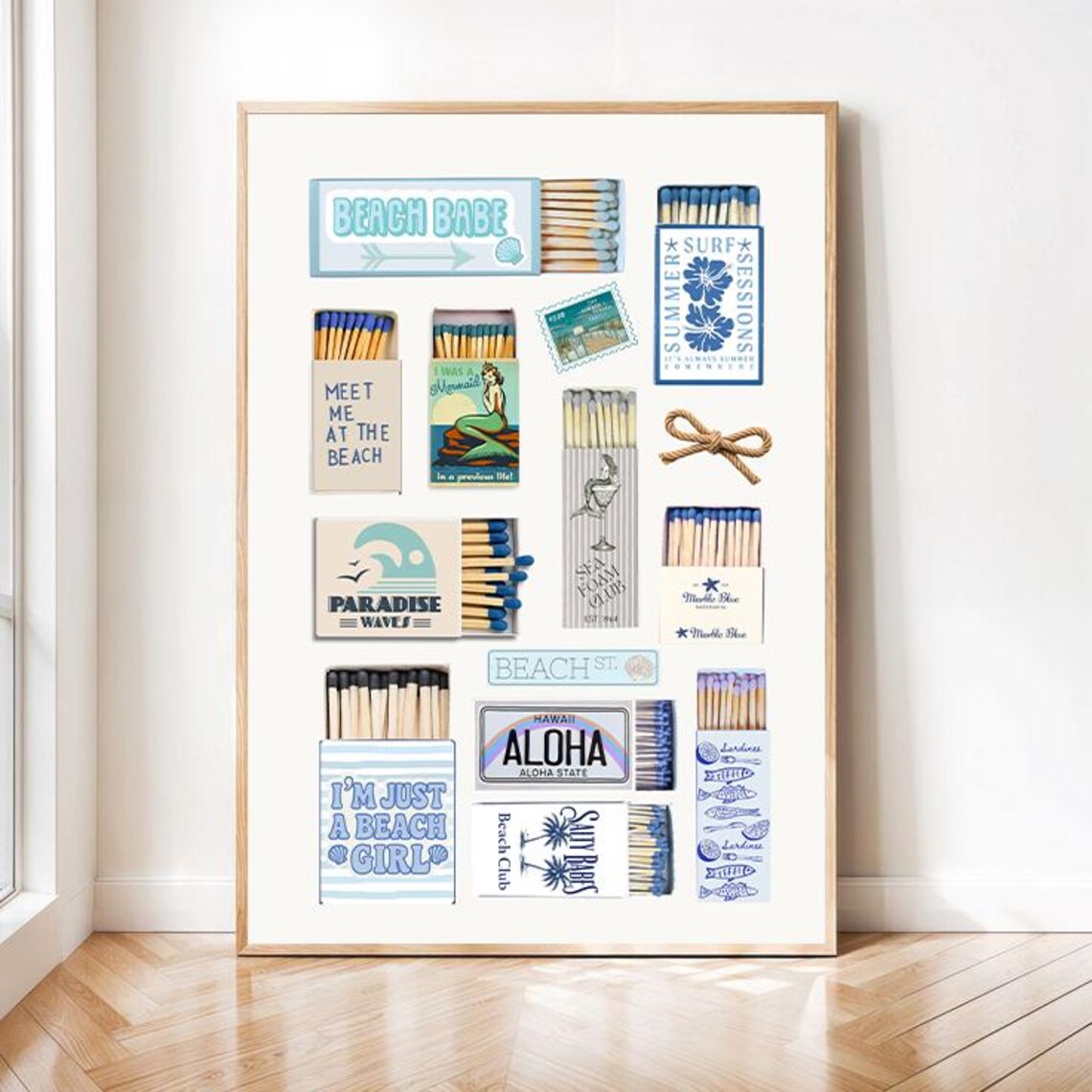 Vintage Matchbox Collage Print: Retro Coastal Summer Wall Art (digital ...
