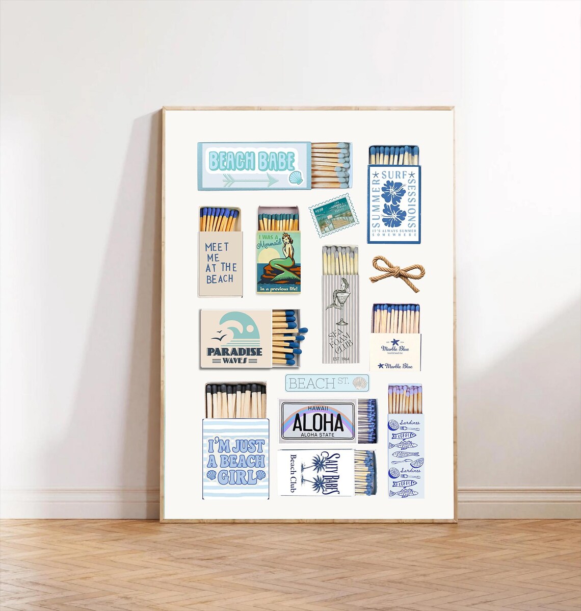 Vintage Matchbox Collage Print: Retro Coastal Summer Wall Art (digital ...