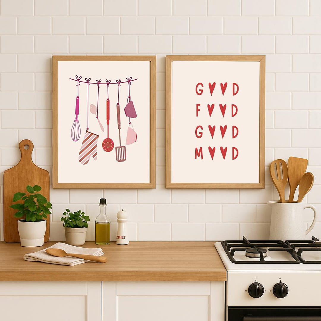 Kitchen Wall Art Set | Cutecore Kitchen Wall Art Poster | Whimsical ...