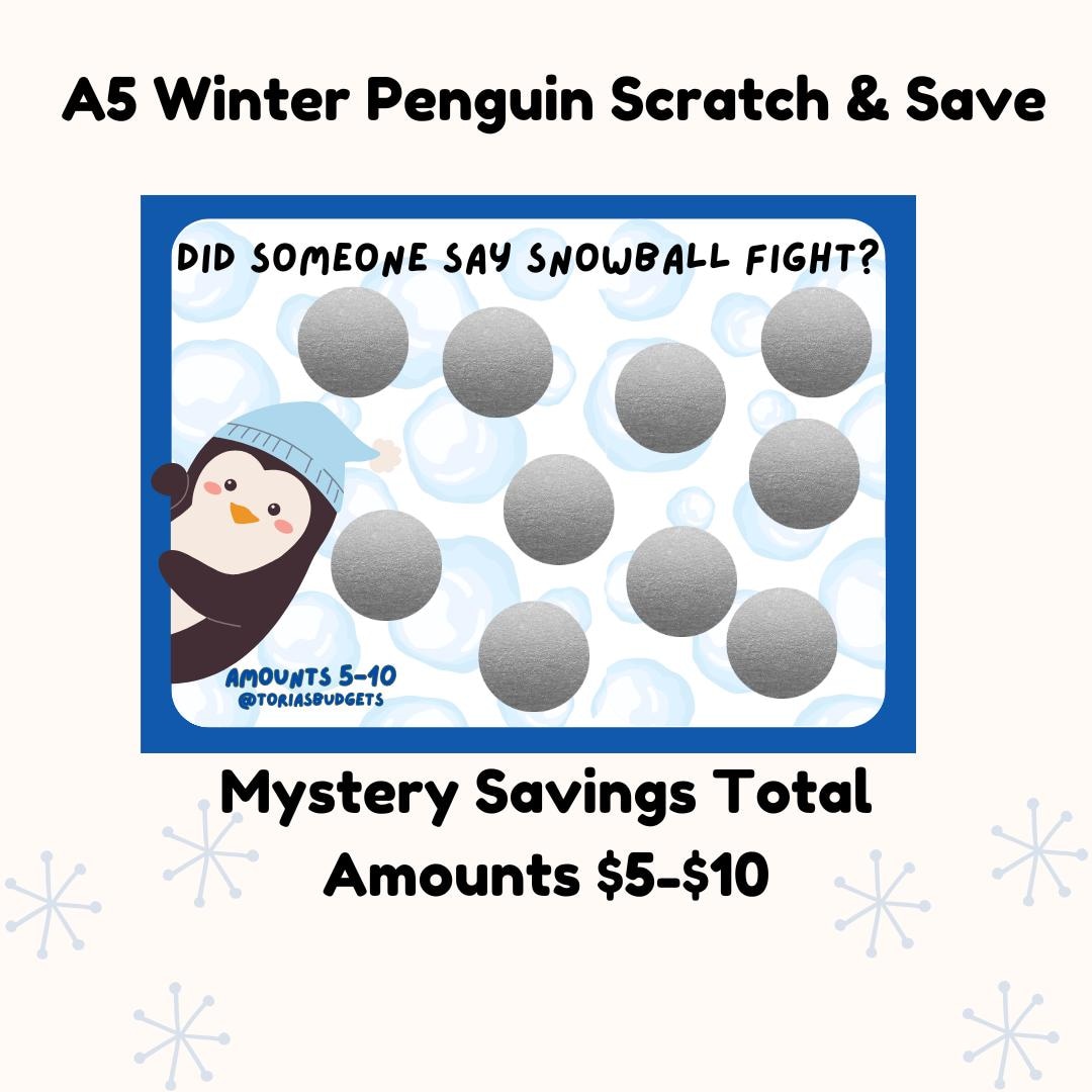Winter Penguin Snowball A5 Scratch & Save Savings Challenge Mystery ...