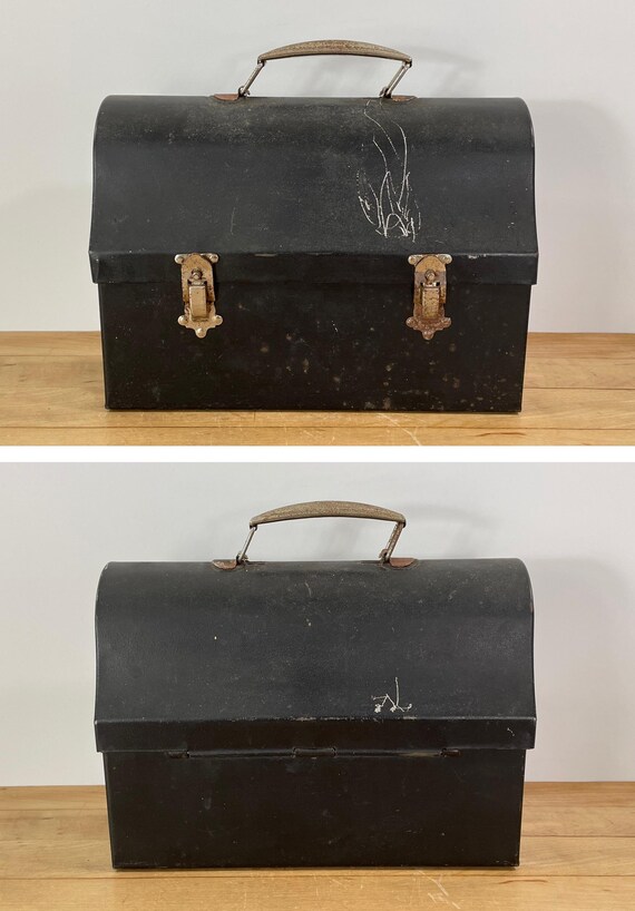 Rusty Black Metal Dome Topped Lunch Box / Pail and Th… - Gem