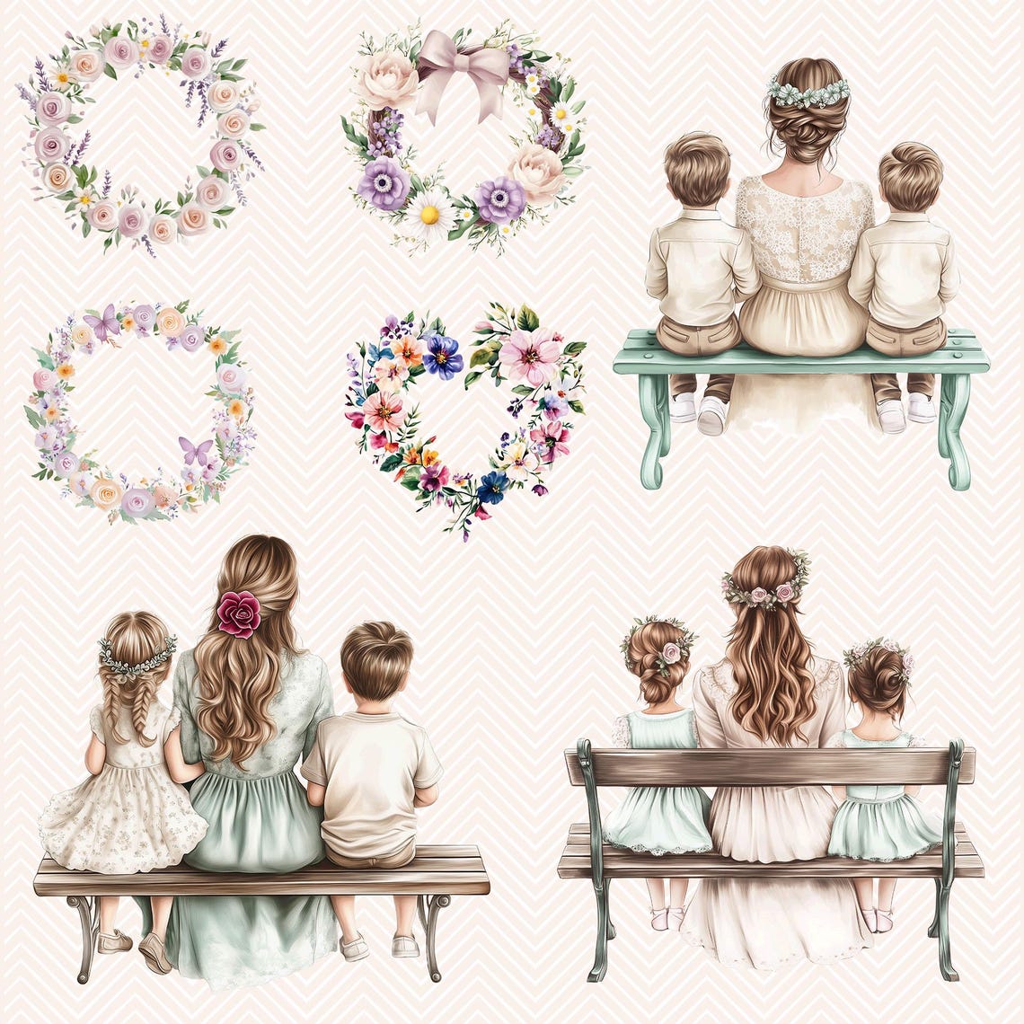 Cute Watercolor Mother's Day Clipart | Mom and Child PNG | Mother and ...