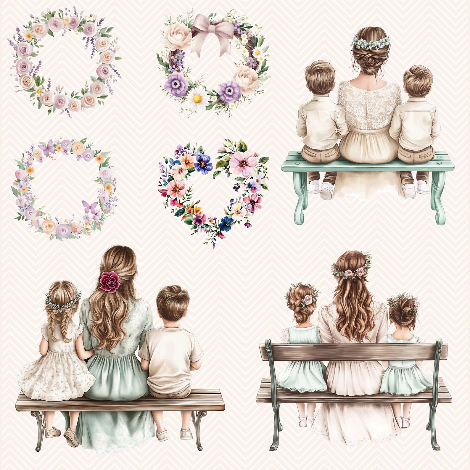 Cute Watercolor Mother's Day Clipart | Mom and Child PNG | Mother and ...