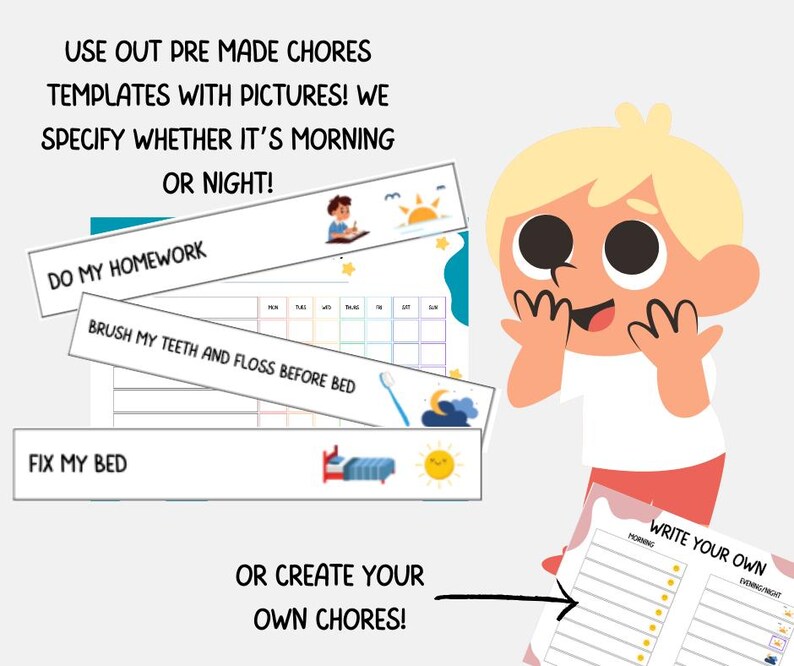 Printable Chore Chart for Kids: Customizable Morning, Afternoon ...