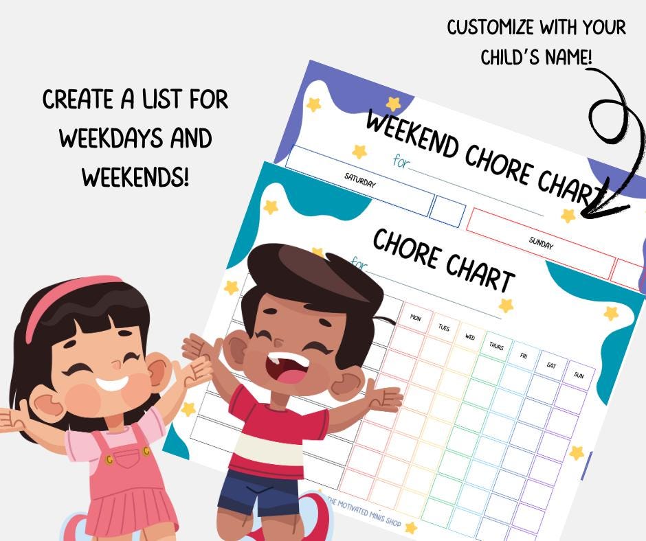Printable Chore Champion Chart for Kids | Customizable Chore Chart With ...