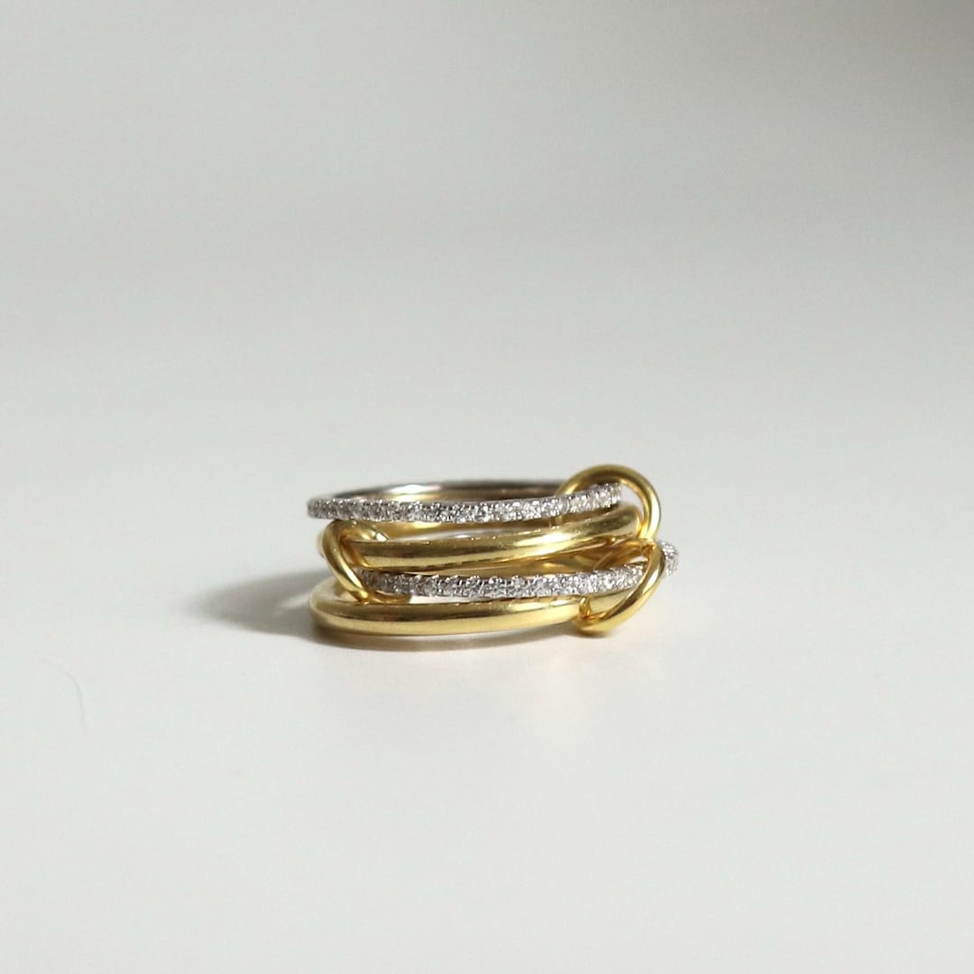 925 Silver Multi Link Connected Ring - Chunky Gold Plated Interlocking ...