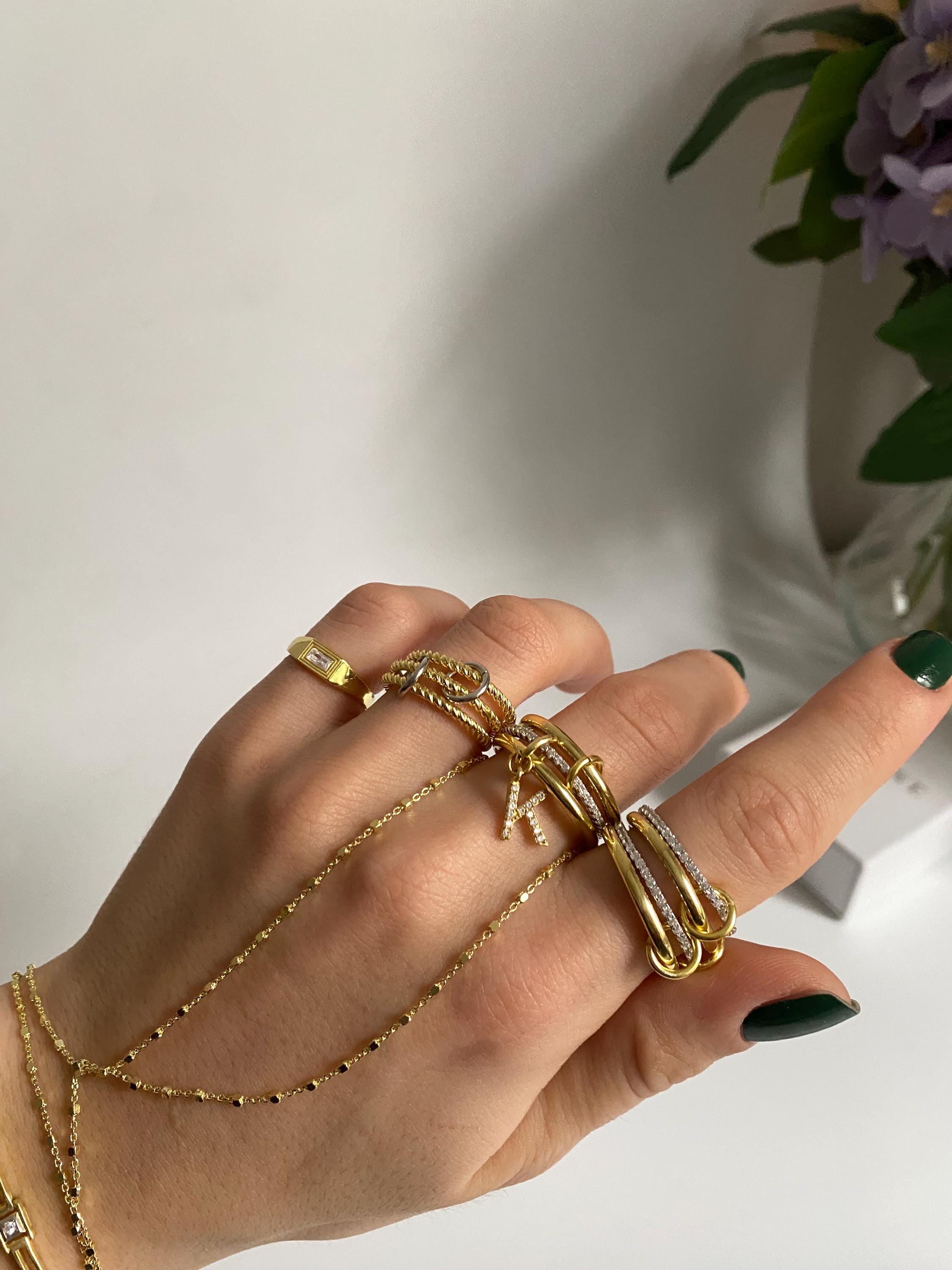 925 Silver Multi Link Connected Ring - Chunky Three Band Interlocking ...