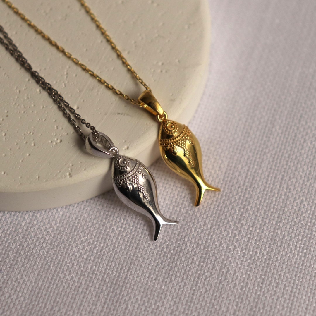 925 Sterling Silver Fish Necklace,fish Pendant,dainty Fish Charm,sea ...
