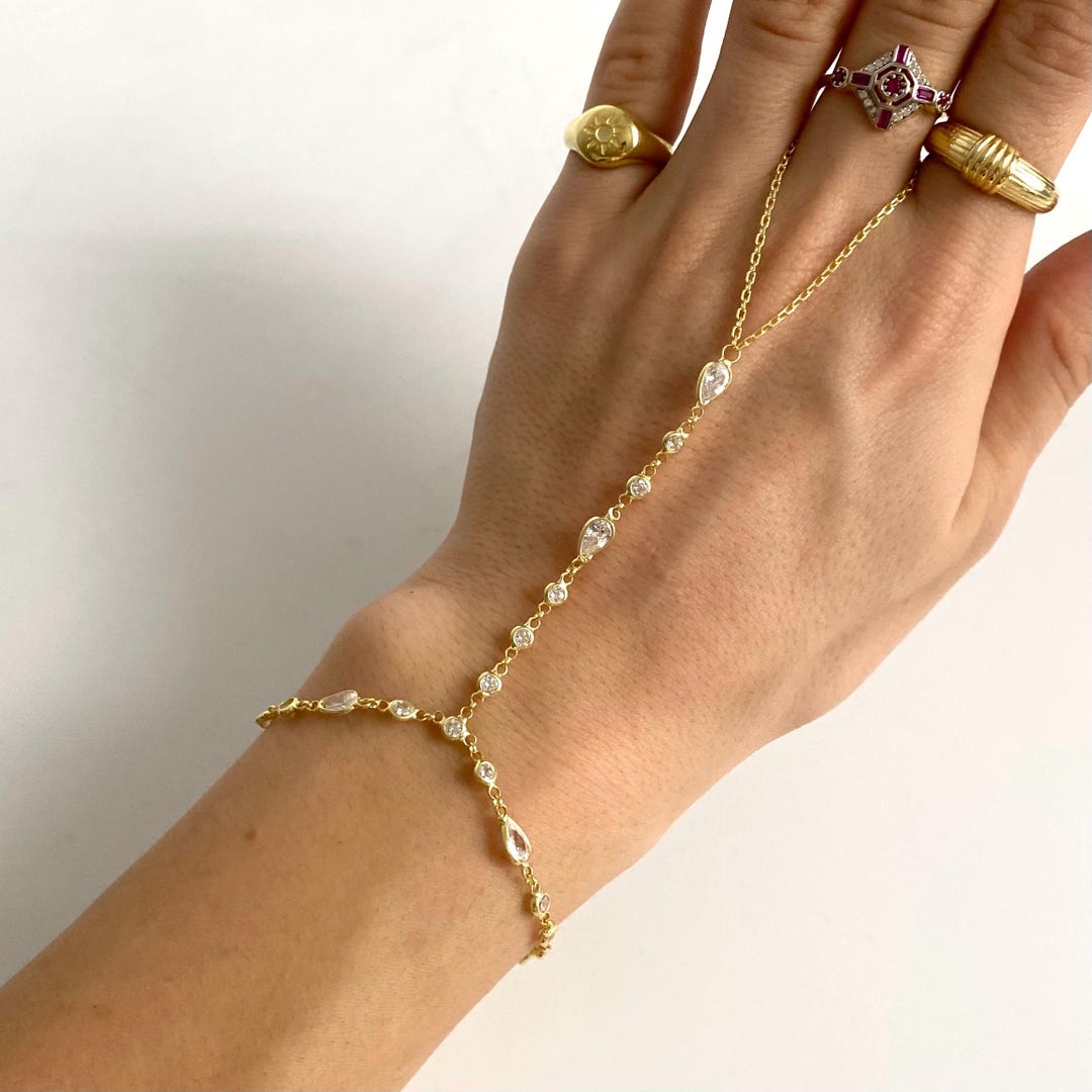 Silver Hand Chain, Bridal Hand Chain Bracelet, Finger Bracelet, Dainty ...