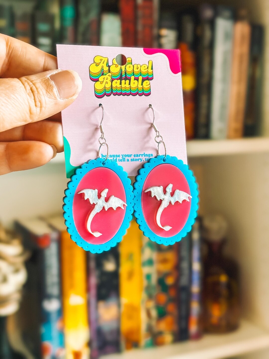 Opal Dragon Oval Frame Earrings, Fantasy Creature Jewelry, Pastel Pink ...