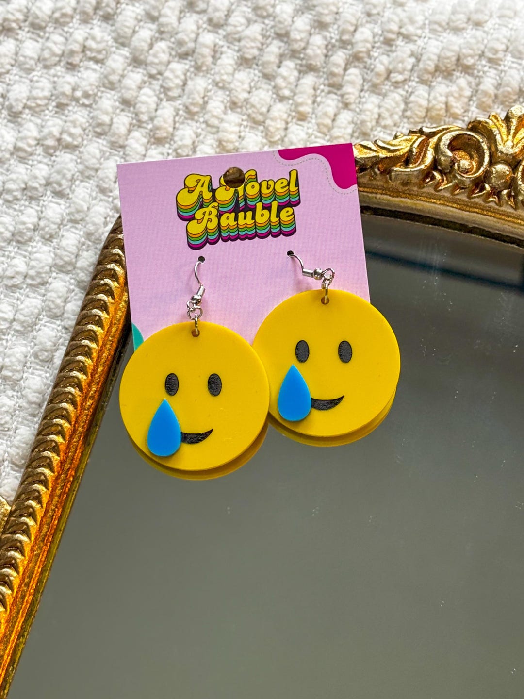 Bittersweet Face Emoji Earrings: Funny Acrylic Meme Dangles - Etsy