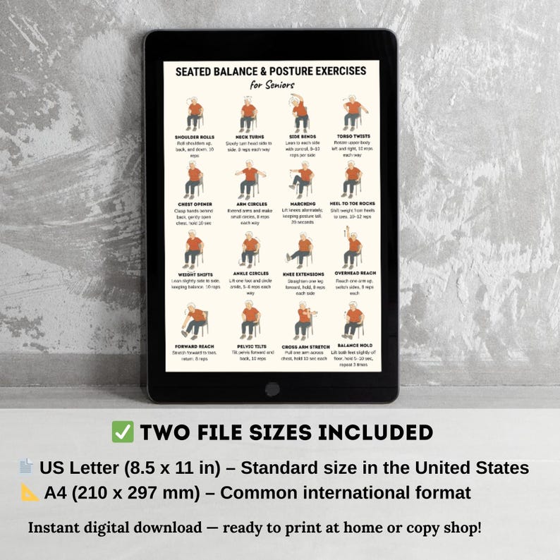 Seated Balance & Posture Exercises for Seniors Printable PDF | Chair ...
