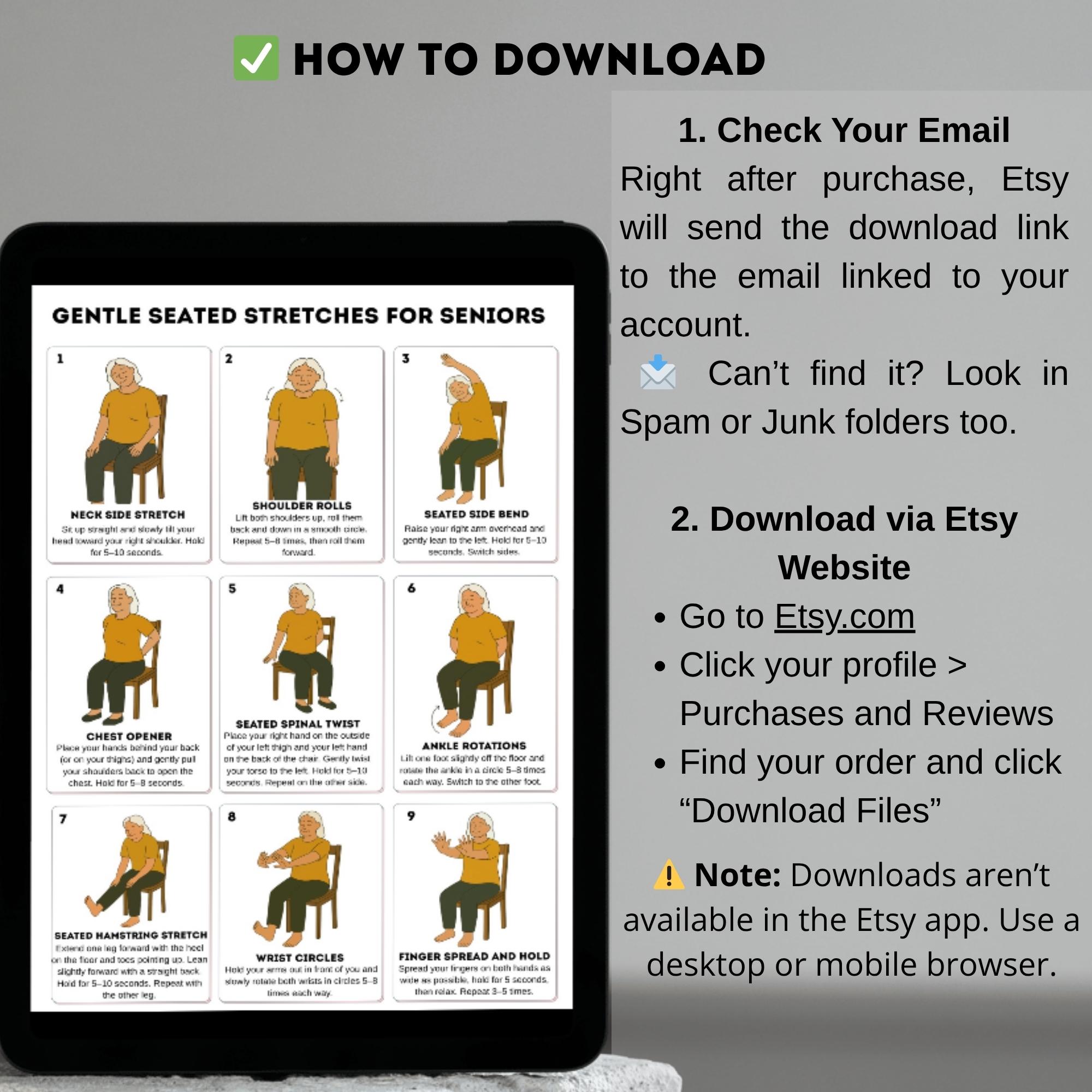 Gentle Seated Stretches for Seniors PDF, Chair Exercise Printable Chart ...