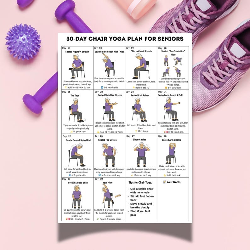 30 Day Chair Yoga for Seniors Challenge, Chair Exercise Guide ...