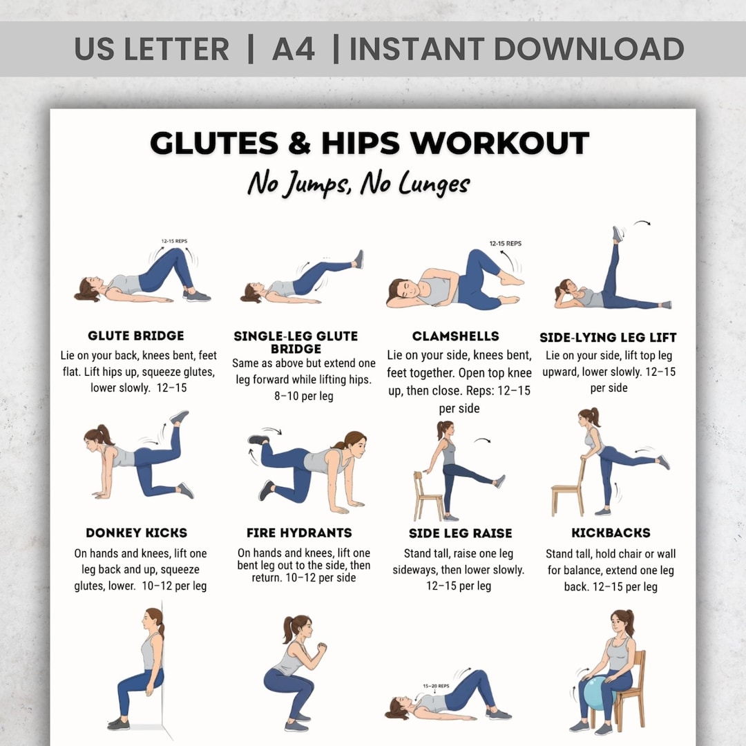 Glute and Hip Exercises, No Jump No Lunge Workout, Low Impact Fitness ...