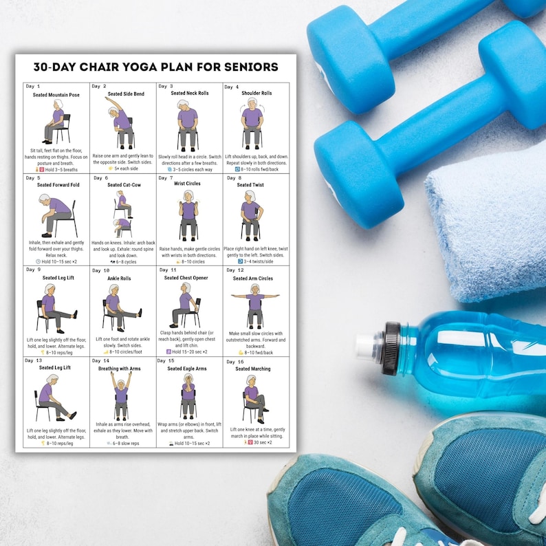 30 Day Chair Yoga for Seniors Challenge, Chair Exercise Guide ...