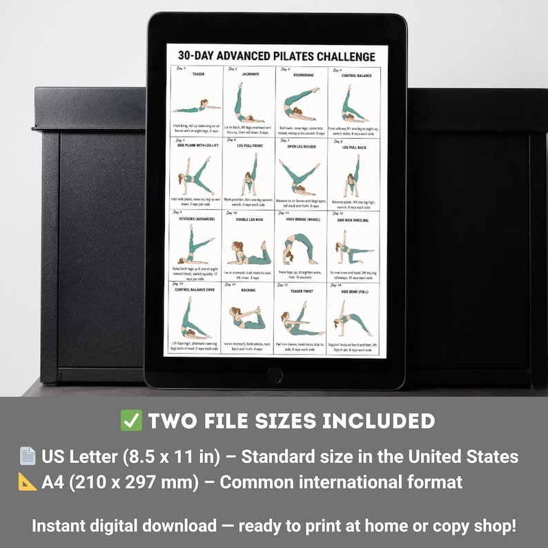30 Day Advanced Pilates Challenge Printable | Daily Pilates Workout ...