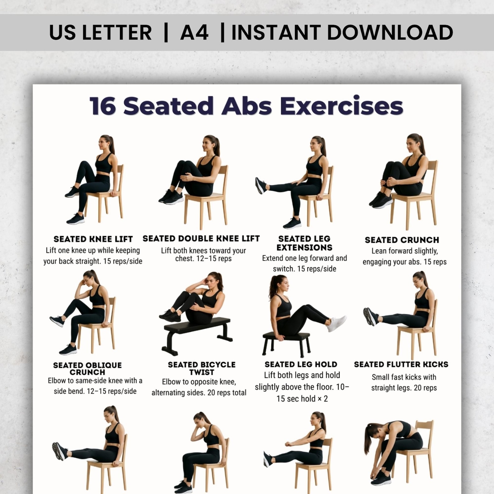 Seated Abs Exercises Printable, 16 Chair Ab Workouts, Illustrated ...