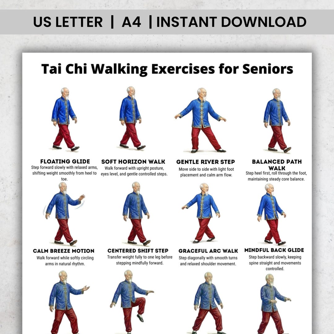 Tai Chi Walking Exercises for Seniors Printable PDF, Gentle Balance and ...