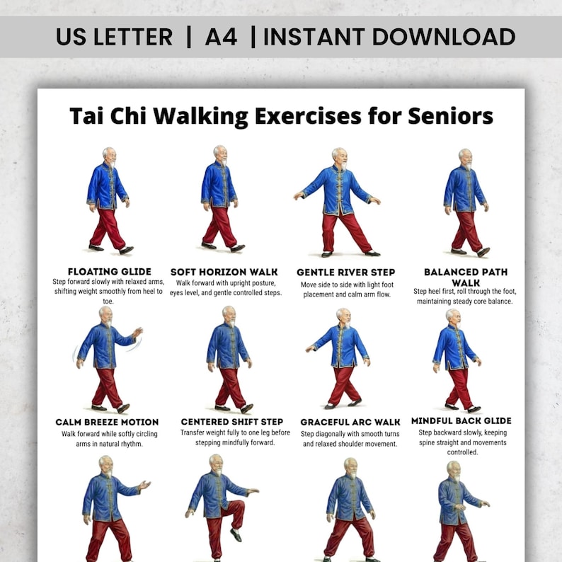 Tai Chi Walking Exercises for Seniors Printable PDF, Gentle Balance and ...
