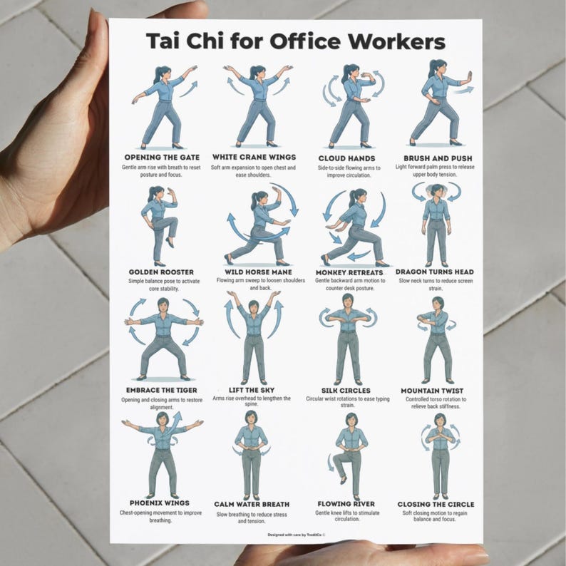 Desk Stretch Exercises Printable PDF Poster, Tai Chi Office Routine ...
