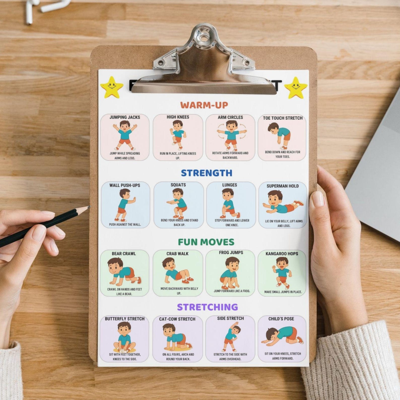 Kids Fitness Poster, Kids Exercise Chart, Printable Workout for ...