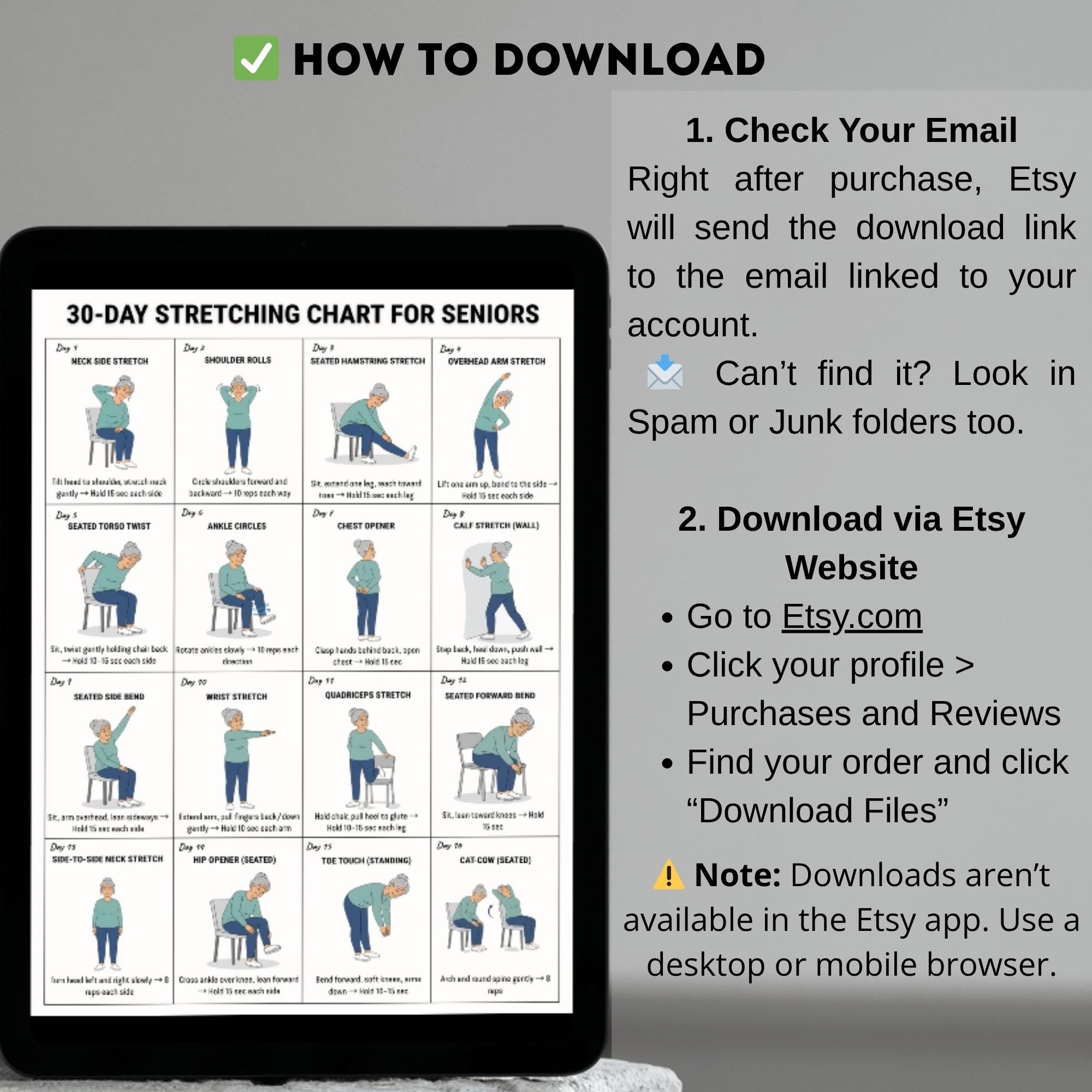 30 Day Stretching Chart for Seniors | Gentle Daily Stretch Routine ...