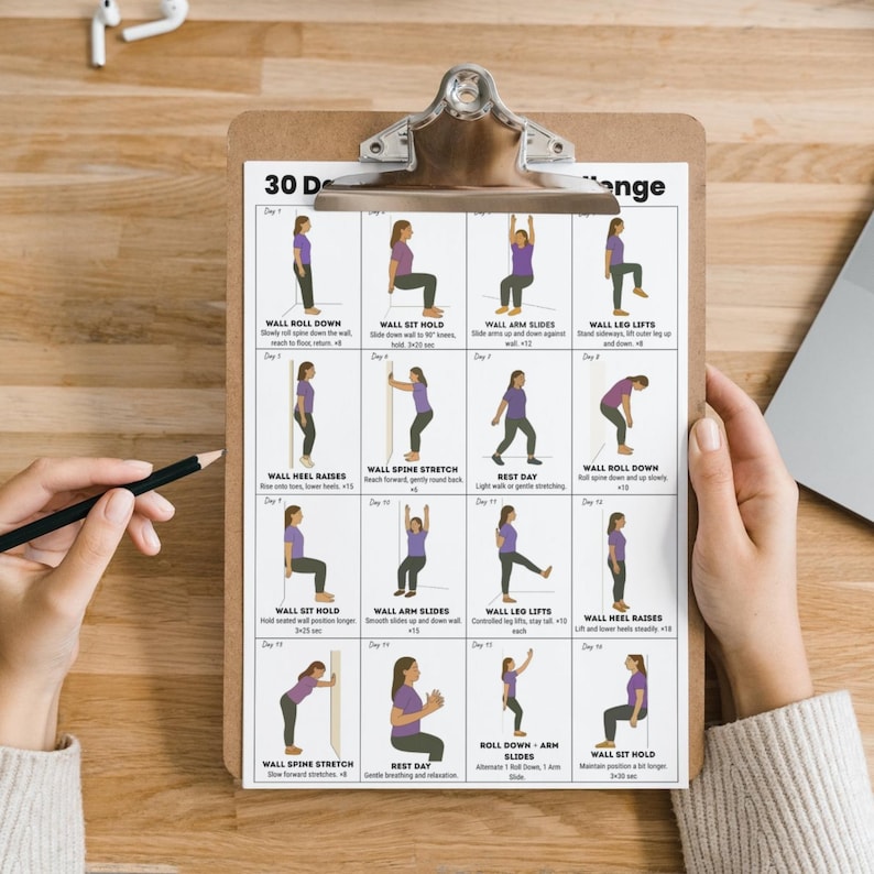 30 Day Wall Pilates Challenge Printable PDF, Gentle Daily Wall ...