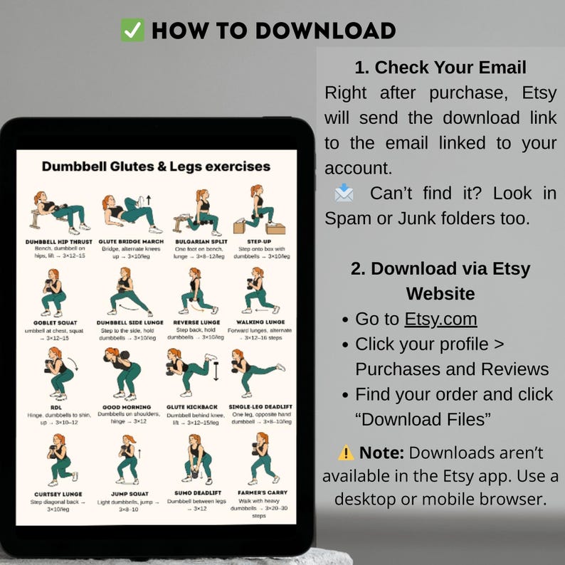 Dumbbell Glutes & Legs Workout Poster – 16 Exercises Chart, Fitness ...