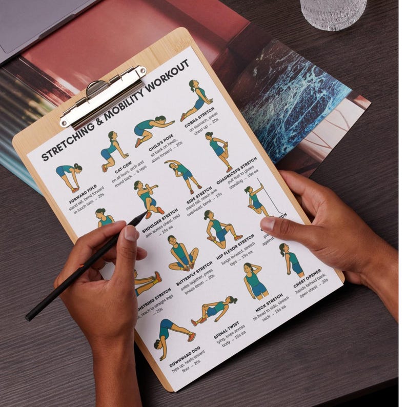 Stretching & Mobility Workout Printable Poster – 16 Flexibility Exercises | Stretching Chart A4 ...
