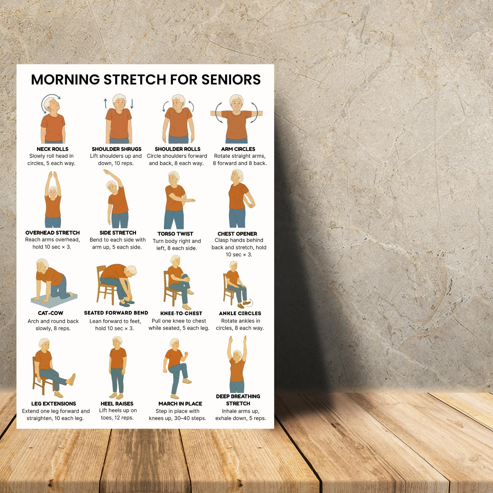 Chair Yoga & Gentle Morning Stretches for Seniors Printable – 16 Easy ...