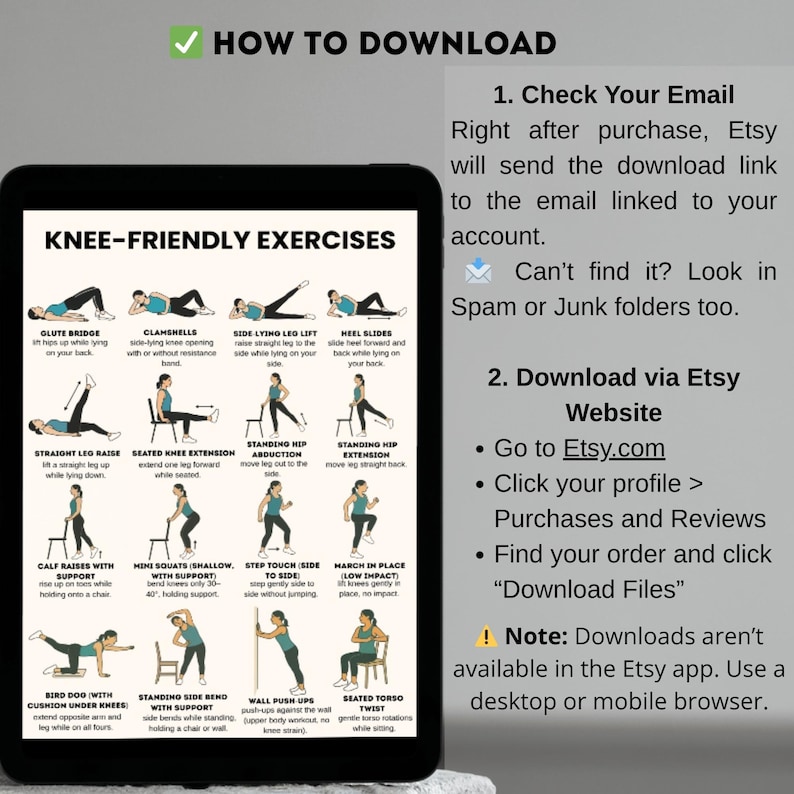 Knee Friendly Exercise Chart: Low Impact Senior Workout (PDF Download ...