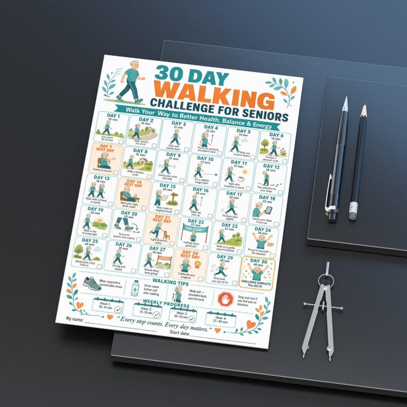 30 Day Walking Challenge for Seniors, Senior Exercise Printable ...