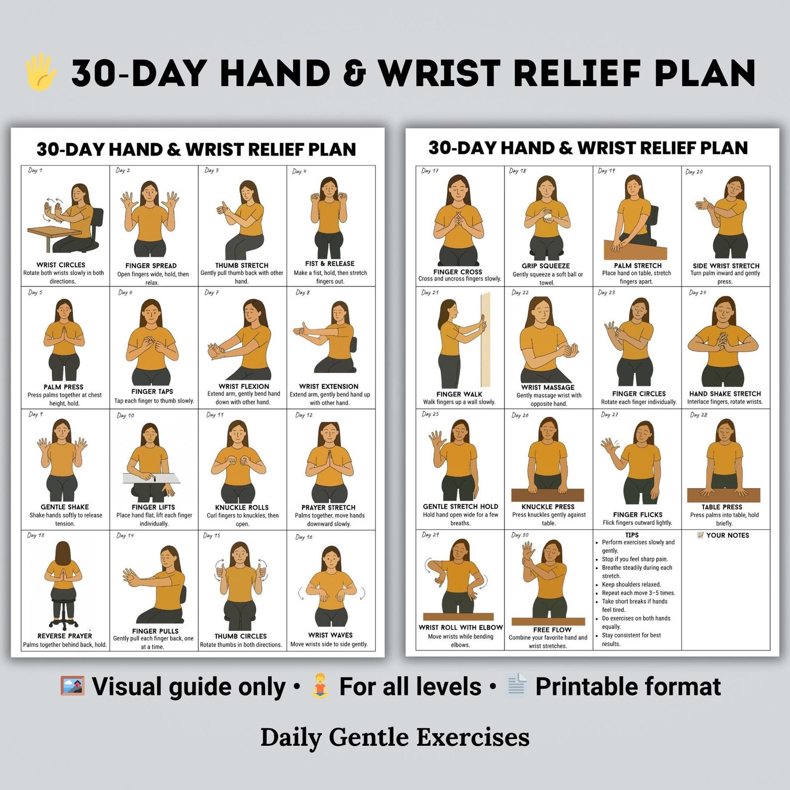 30 Day Hand and Wrist Exercise Plan PDF, Printable Daily Stretches for ...