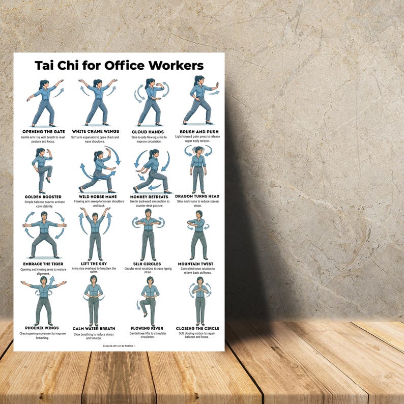 Desk Stretch Exercises Printable PDF Poster, Tai Chi Office Routine ...