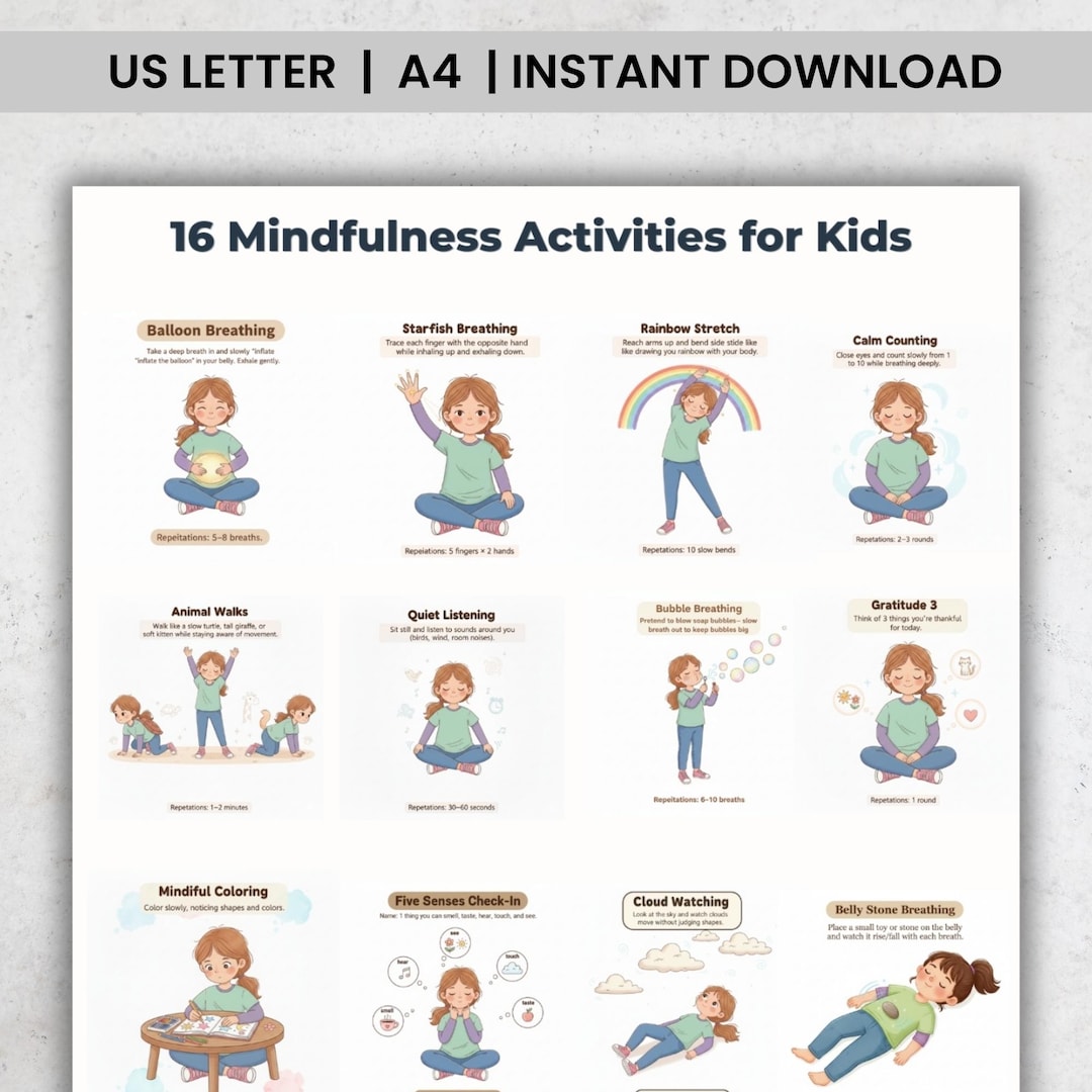 16 Mindfulness Activities for Kids Printable | Kids Mindful Exercises ...