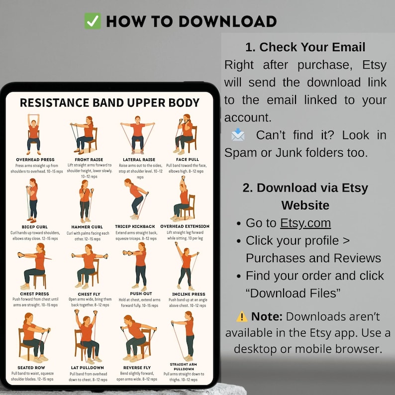 Resistance Band Workout Chart Poster – Upper Body Exercises Illustrated ...