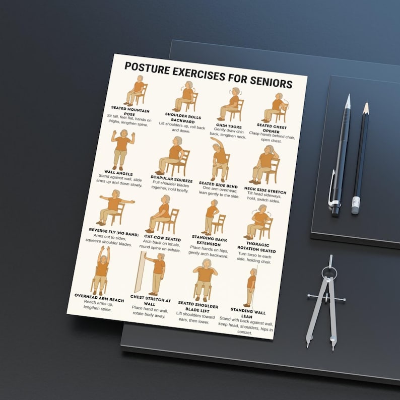 Posture Exercises for Seniors, Printable Posture Chart PDF, Chair ...