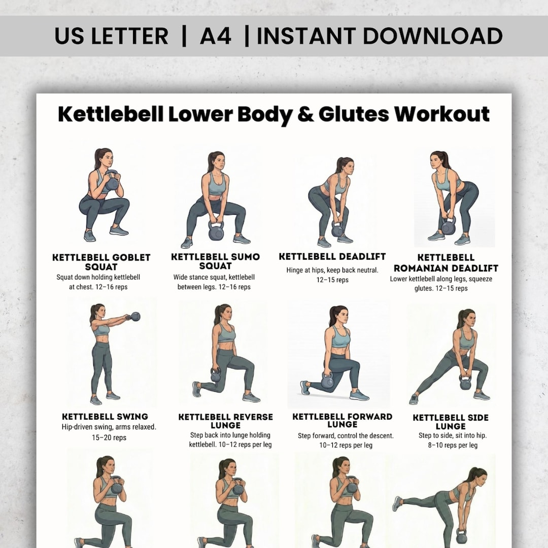 Kettlebell Lower Body & Glutes Workout Printable, Leg and Glute ...