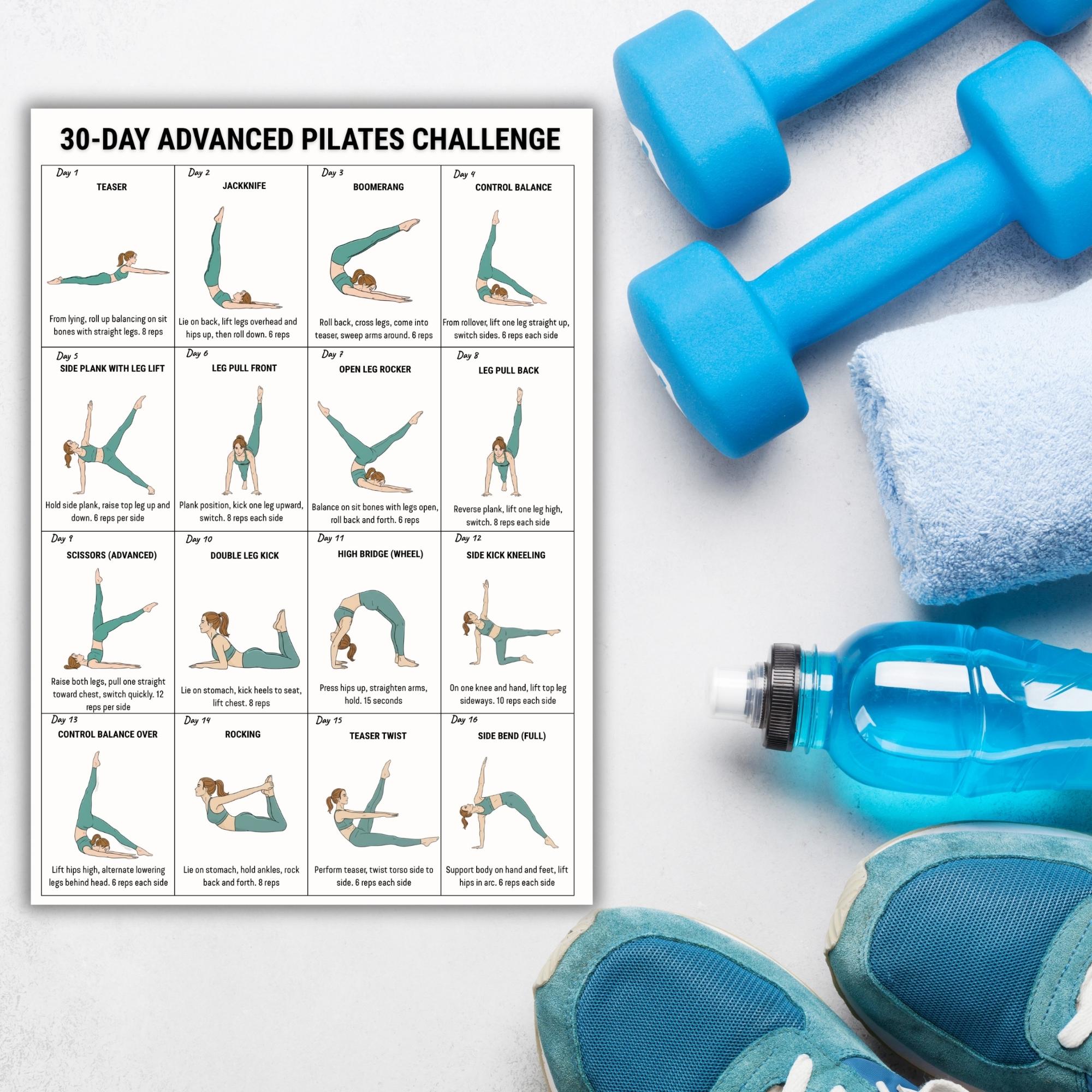 30 Day Advanced Pilates Challenge Printable | Daily Pilates Workout ...