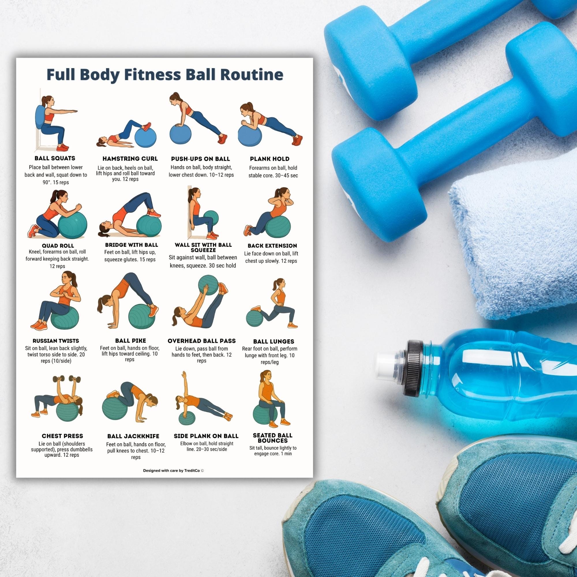 Full Body Fitness Ball Routine | Stability Ball Exercise Chart ...