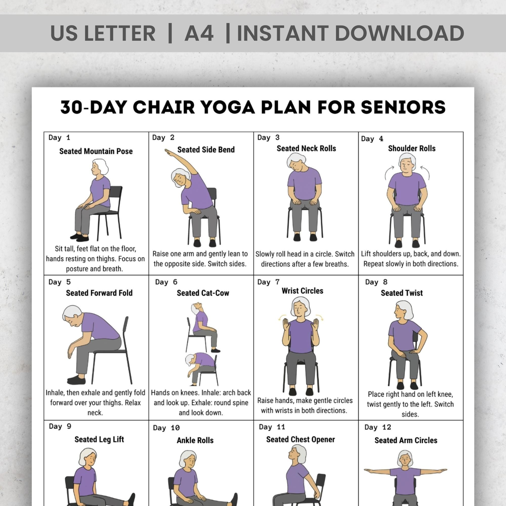 30 Day Chair Yoga for Seniors Challenge, Chair Exercise Guide ...