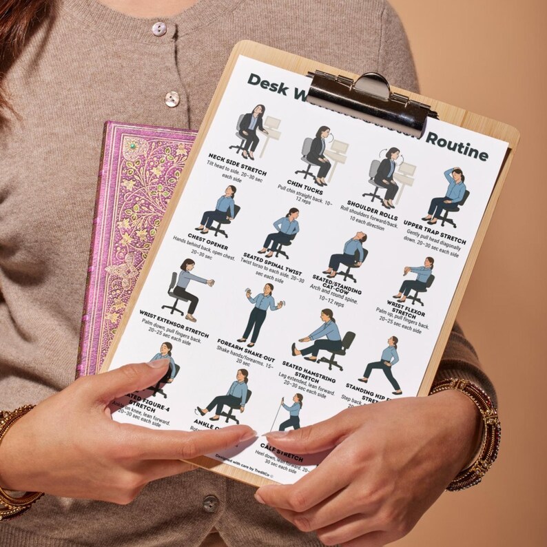 Desk Stretch Routine Printable, Office Chair Exercises Chart, Workplace ...
