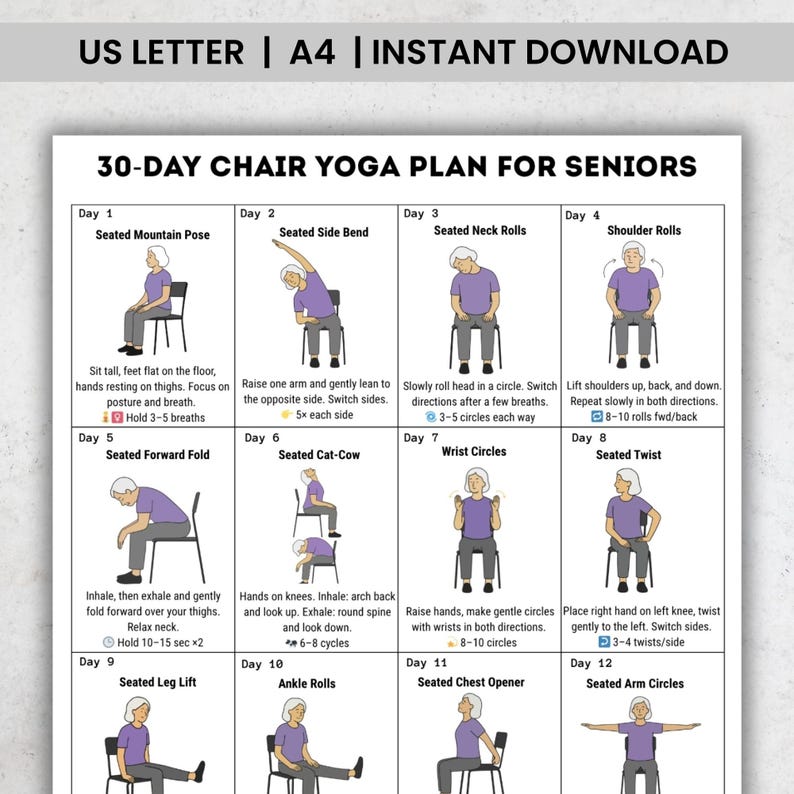 30 Day Chair Yoga for Seniors Challenge, Chair Exercise Guide ...