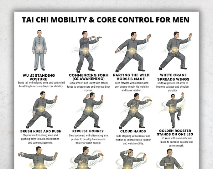 Tai Chi for Men Printable Poster PDF, Core Focus Workout Chart, Balance ...