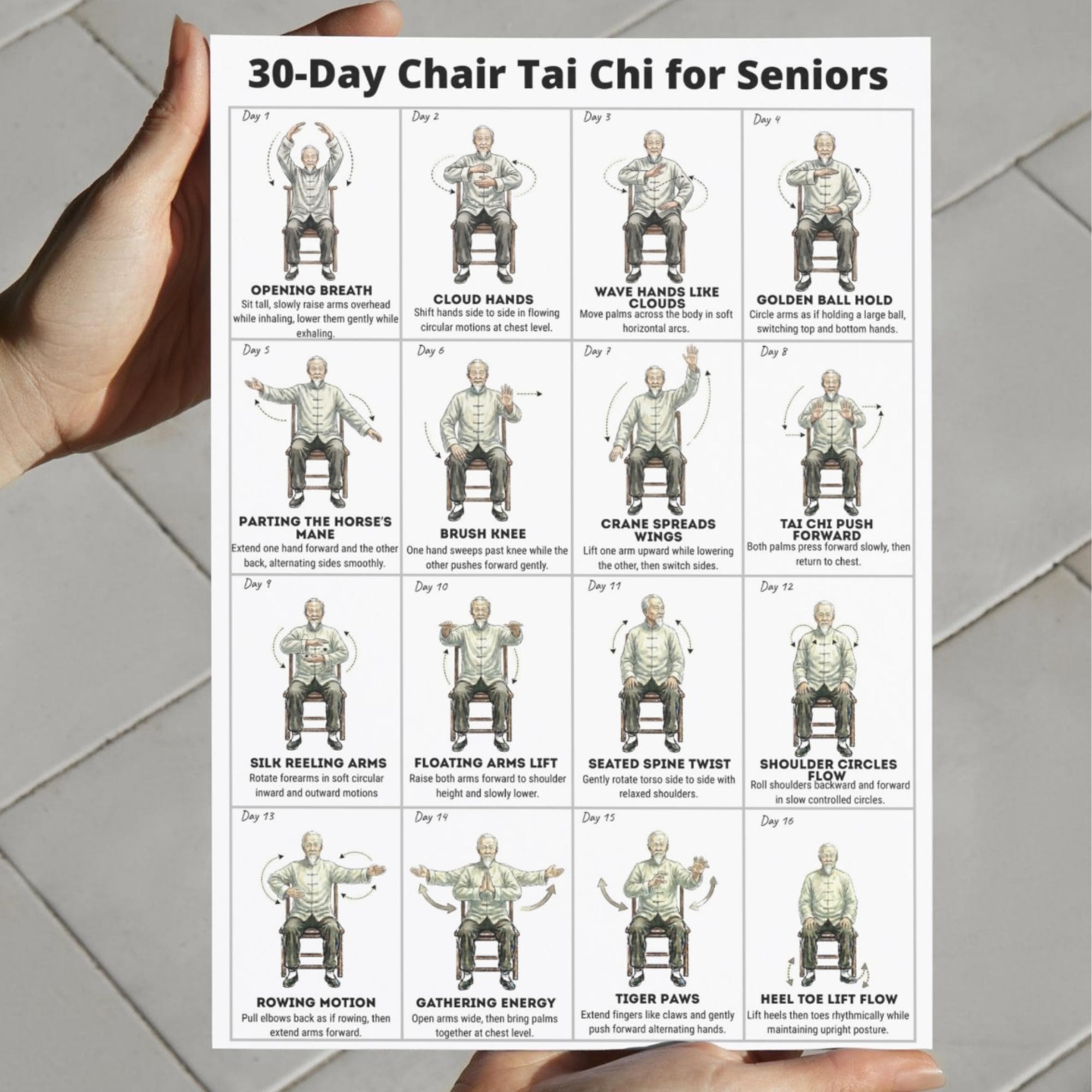 30-dniowy plan ćwiczeń Tai Chi na krześle dla seniorów w formacie PDF ...
